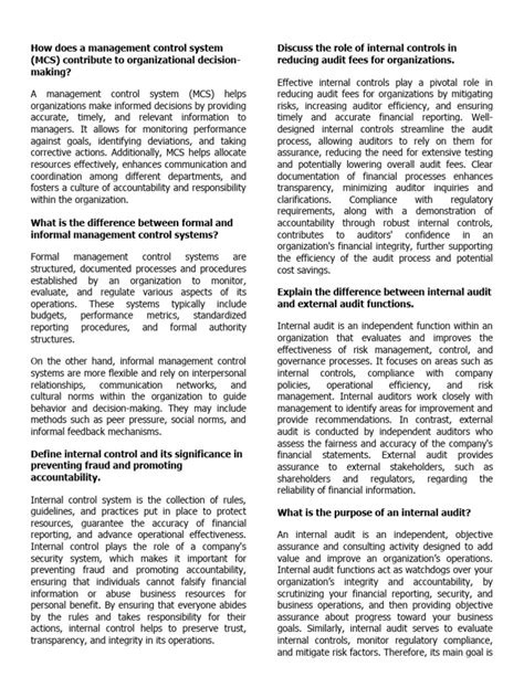 3 Internal Control Qanda Pdf Internal Control Audit