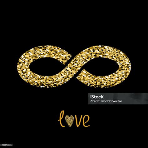 심장 기호로 무한 빨간 간판입니다 무한대 아이콘입니다 사랑 카드입니다 평면 디자인입니다 골드 반짝 반짝이 검은 배경 텍스처 개념에 대한 스톡 벡터 아트 및 기타 이미지