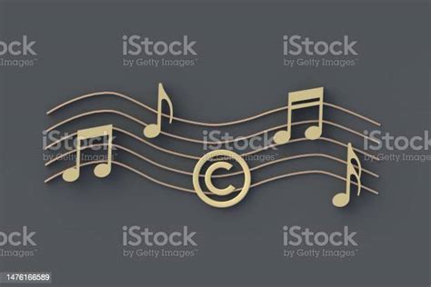 황금 저작권 기호 및 메모 지적 재산권 개념입니다 음악 또는 노래의 저작권 평면도 3d 렌더링 3차원 형태에 대한 스톡 사진 및