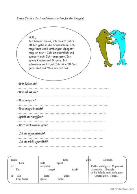 Leseverstehen allgemeine Deutsch DAF Arbeitsblätter pdf doc