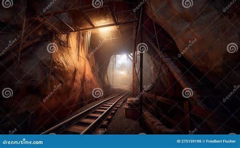 Old Abandoned Coal Mine Ai Generative Industrial Object With Rails