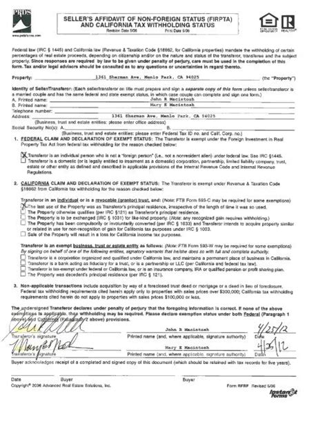 Sellers Affidavit 0f Non Foreign Status Firpta And Sereno Group