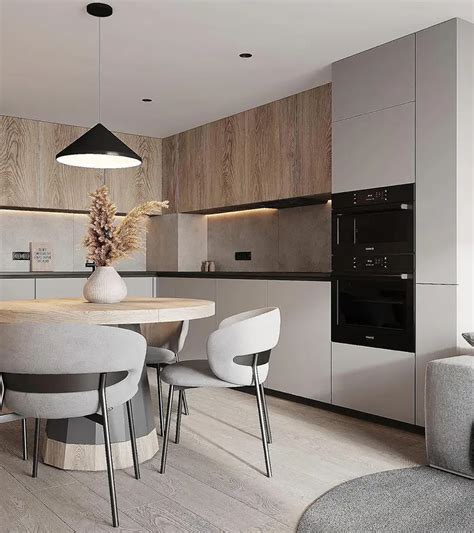 کابینت طوسی و چوب طراحی مدرن، رنگ‌های زیبا و ترکیبی ابداعی