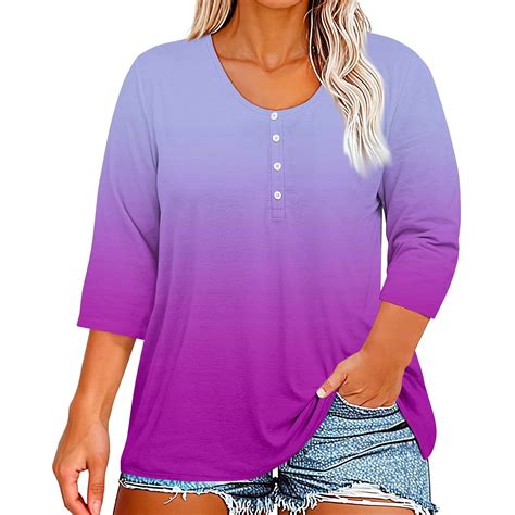 Mlqidk Plus Size Blouses For Women Summer Sexy Plus Size Tops Gradient