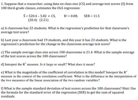 Solved 1 Suppose That A Researcher Using Data On Class