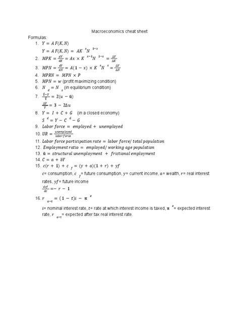 Macroeconomics Cheat Sheet Pdf Labour Economics Full Employment