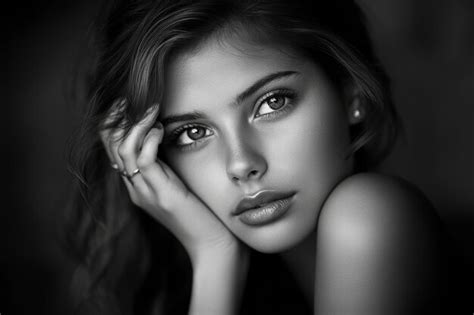 Black And White Portrait Of A Young Woman Premium Ai Generated Image