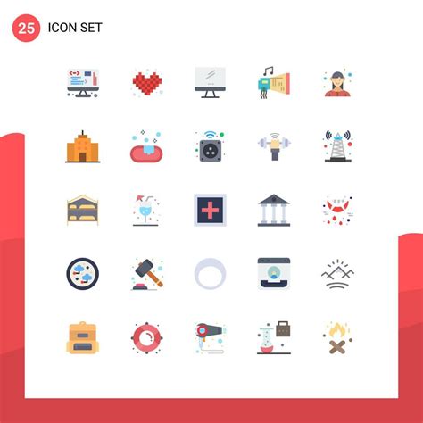Mobile Interface Flat Color Set Of 25 Pictograms Of Music Device Computer Blaster Pc Editable