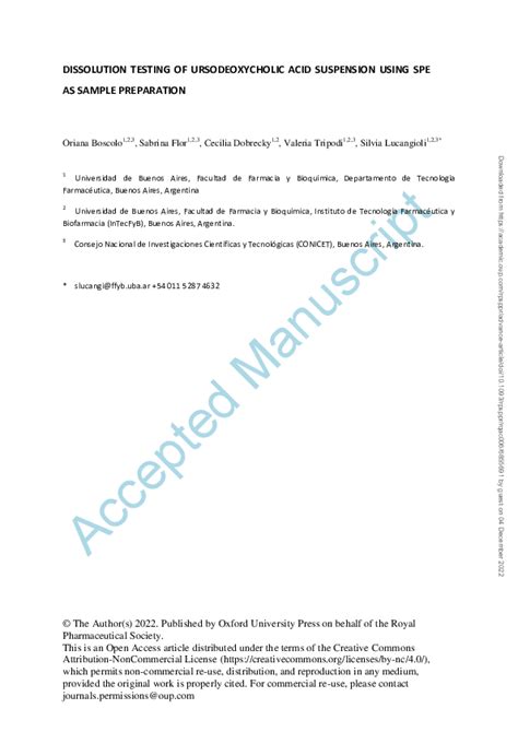 Pdf Dissolution Testing Of Ursodeoxycholic Acid Suspension Using Spe As Sample Preparation