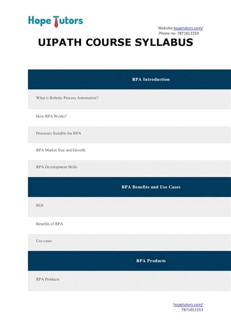 Pdf Uipath Course Syllabus · Rpa And Artificial Intelligence Ai