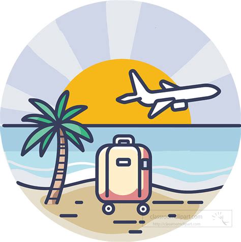 Travel Clipart Flat Icon Of A Tropical Scene With A Plane Suitcase And
