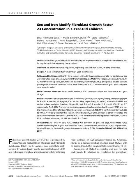 Pdf Sex And Iron Modify Fibroblast Growth Factor 23 Concentrations In