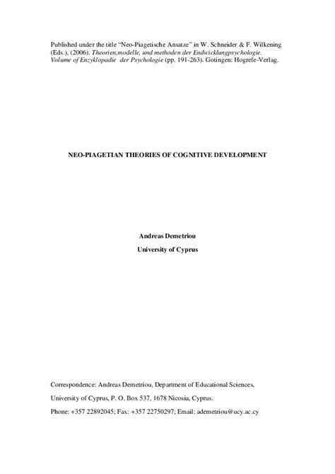 Pdf Neo Piagetian Theories Of Cognitive Development