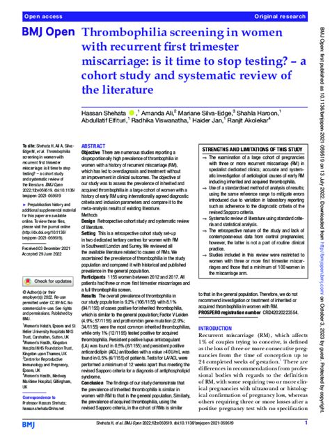 Pdf Thrombophilia Screening In Women With Recurrent First Trimester