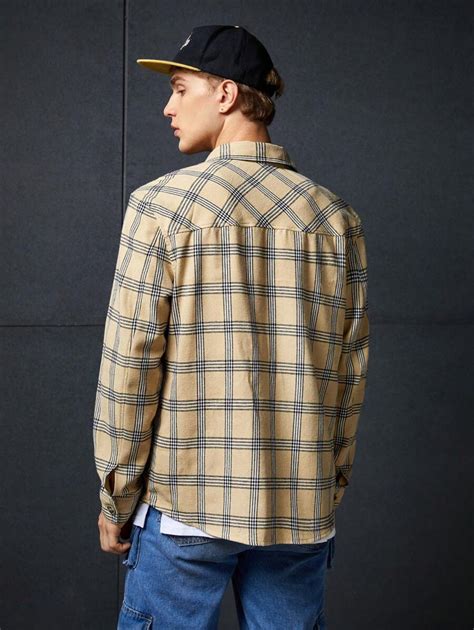 Manfinity Unisex Pc Loose Fit Plaid Print Flap Pocket Drop Shoulder Shacket For Sale Australia