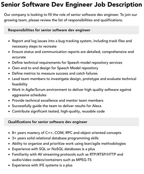 senior software dev engineer job description velvet jobs