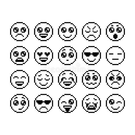 Sistema De Emoticons Emoji Del Pixel Caracteres Aislados Vector