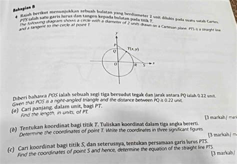 Solved Bahagian B 4 Rajah Berikut Menunjukkan Sebuah Bulatan Yang