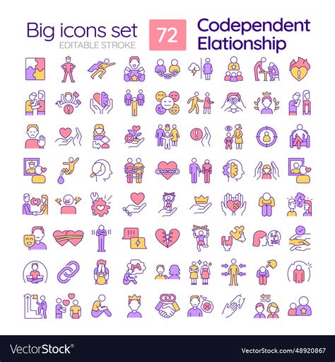 Editable Multicolor Big Icon Set For Codependent Vector Image