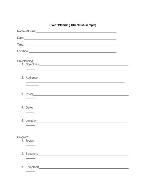 Event Checklist Form Example