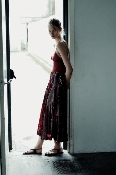 Sequin Midi Skirt Red Zara United States