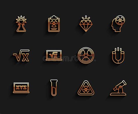 Set Line Xyz Coordinate System Test Tube And Flask Triangle With Radiation Telescope Square