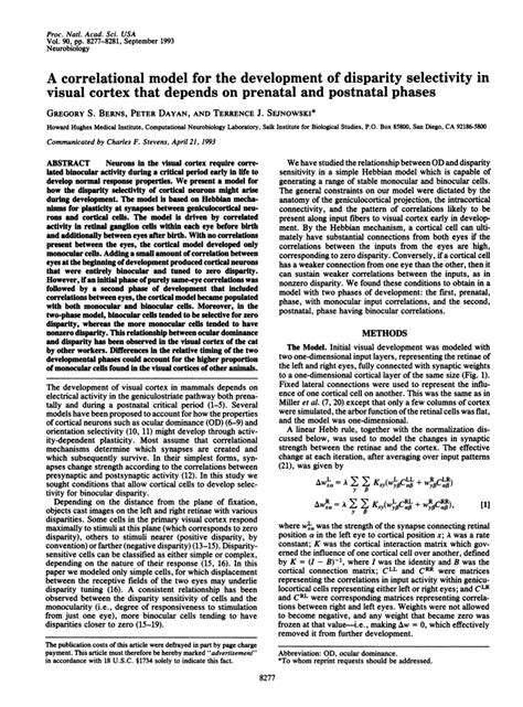pdf a correlational model for the development of disparity