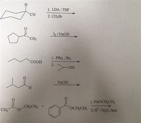 Solved CH 1. LDA THF CN 2. CH3Br I /NaOH CH 1. PBr3 Br2 COOH | Chegg.com