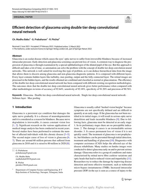 Efficient Detection Of Glaucoma Using Double Tier Deep Convolutional