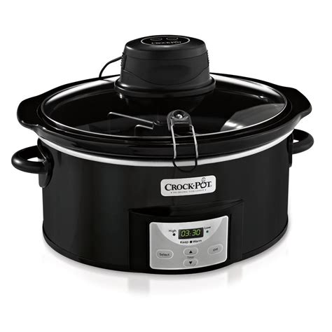 Crock Pot 6 Qt Programmable Oval Istir Slow Cooker Black The Home