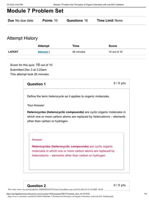 Chem 219 Module 7 Problem Set Principles Of Organic Chemistry With Lab