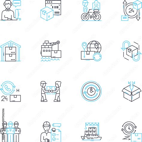 Shipping Logistics Linear Icons Set Cargo Transport Freight Customs