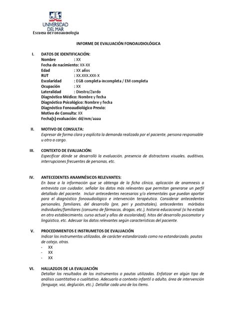 Formato Informe Fonoaudiológico Pdf Patología Del Habla Y Lenguaje