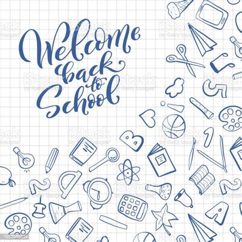 다시를 학교 Handdrawn 글자를 환영 합니다 벡터 일러스트입니다 교육에 대한 스톡 벡터 아트 및 기타 이미지 교육 0명 Welcome Back Phrase