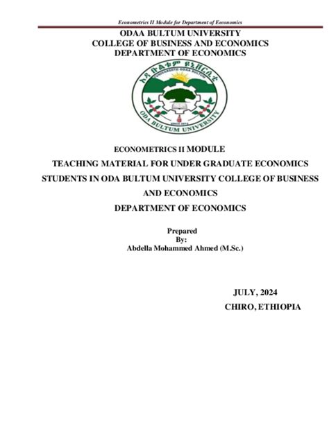 Pdf Econometrics Ii Module Teaching Material For Under Graduate