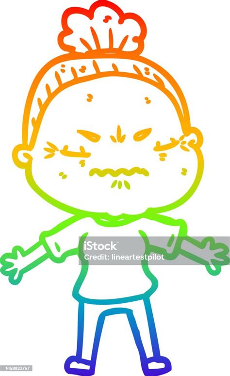만화 짜증나는 노부인의 무지개 그라데이션 선 그리기 그라데이션에 대한 스톡 벡터 아트 및 기타 이미지 그라데이션 낙서