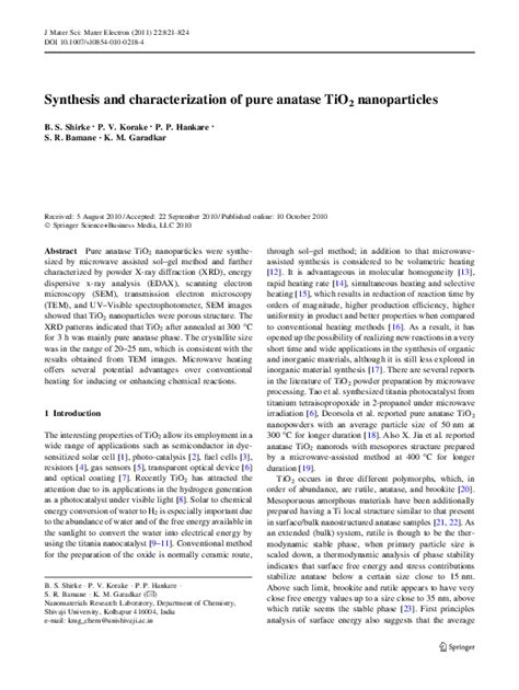 Pdf Synthesis And Characterization Of Pure Anatase Tio 2 Nanoparticles