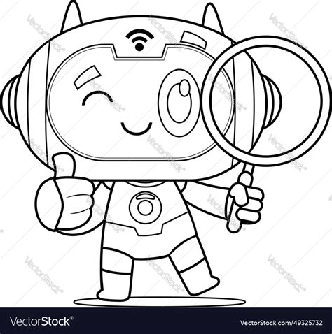 Outlined Ai Robot Chat Bot Cartoon Character Vector Image