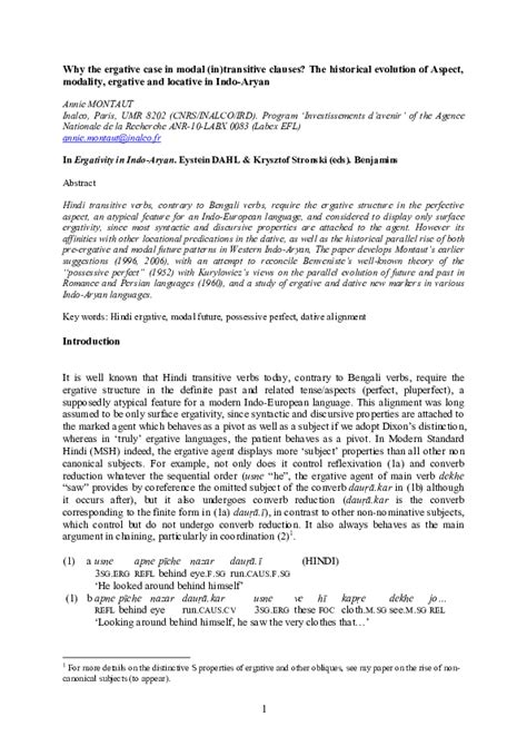 Why The Ergative Case In Modal In Transitive Clauses The Historical Evolution Of Aspect