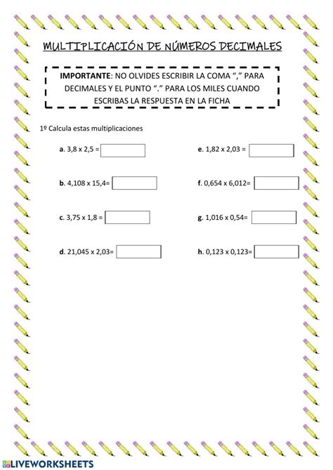 Ejercicio de Multiplicación de números decimales Worksheets Line Chart