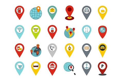 Pin Map Icon Set Flat Style Map Icons Pin Map Icon Set