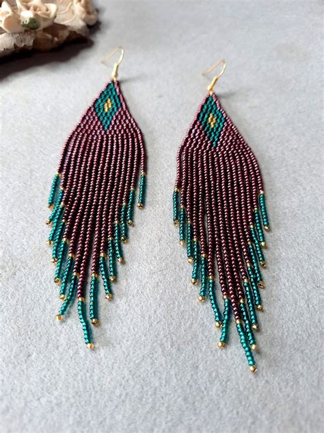 Long Fringe Seed Bead Earrings For Women Etsy