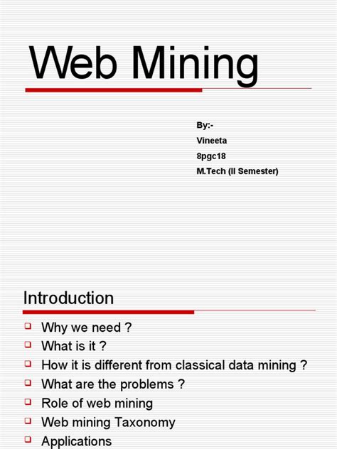Web Mining By Vineeta 8pgc18 Mtech Ii Semester Pdf Information Retrieval World Wide Web