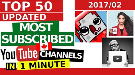 Top 50 Most Subscribed Youtubers In Canada In 1 Minute February 28