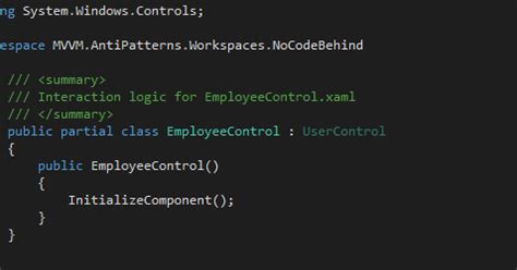MVVM Anti Pattern View Code Behind With No Implementation