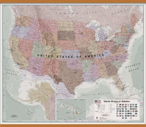 Huge Executive USA Wall Map Wooden Hanging Bars