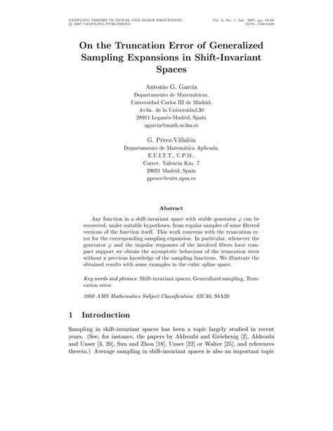 Pdf On The Truncation Error Of Generalized Sampling Expansions In Shift Invariant Spaces