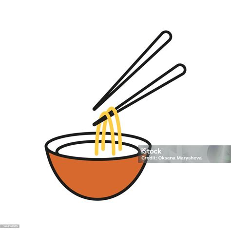 아이콘 아시아 식품 생산 상징적 인 물체 국수와 젓가락 벡터 그림입니다 0명에 대한 스톡 벡터 아트 및 기타 이미지 0명