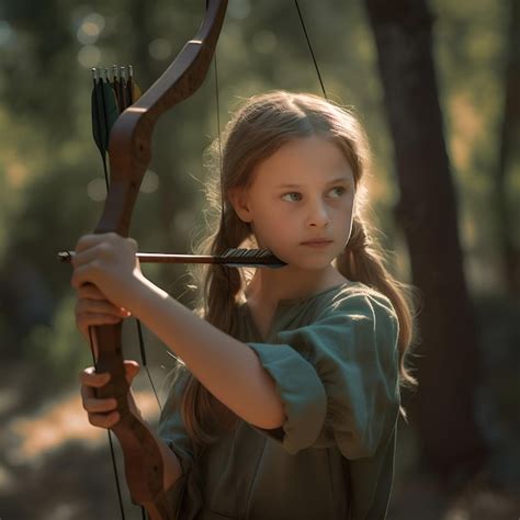 Premium Ai Image Portrait Of A Girl With A Bow And Arrow In The Forest