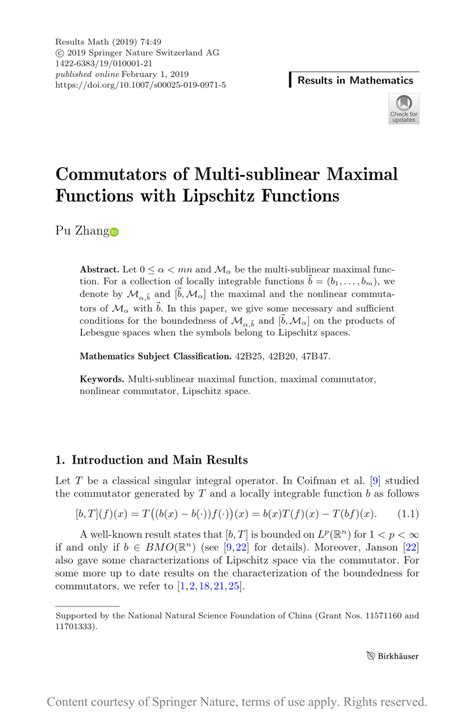 Commutators Of Multi Sublinear Maximal Functions With Lipschitz Functions Request Pdf